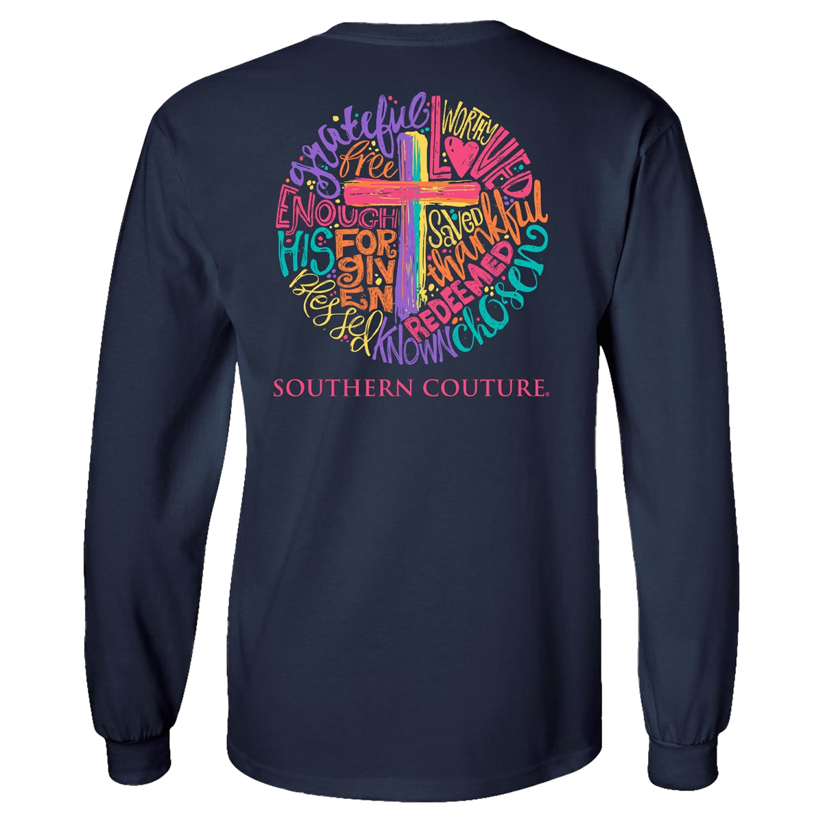 Southern Couture Classic Brushstroke Cross Circle Long Sleeve T-Shirt ...