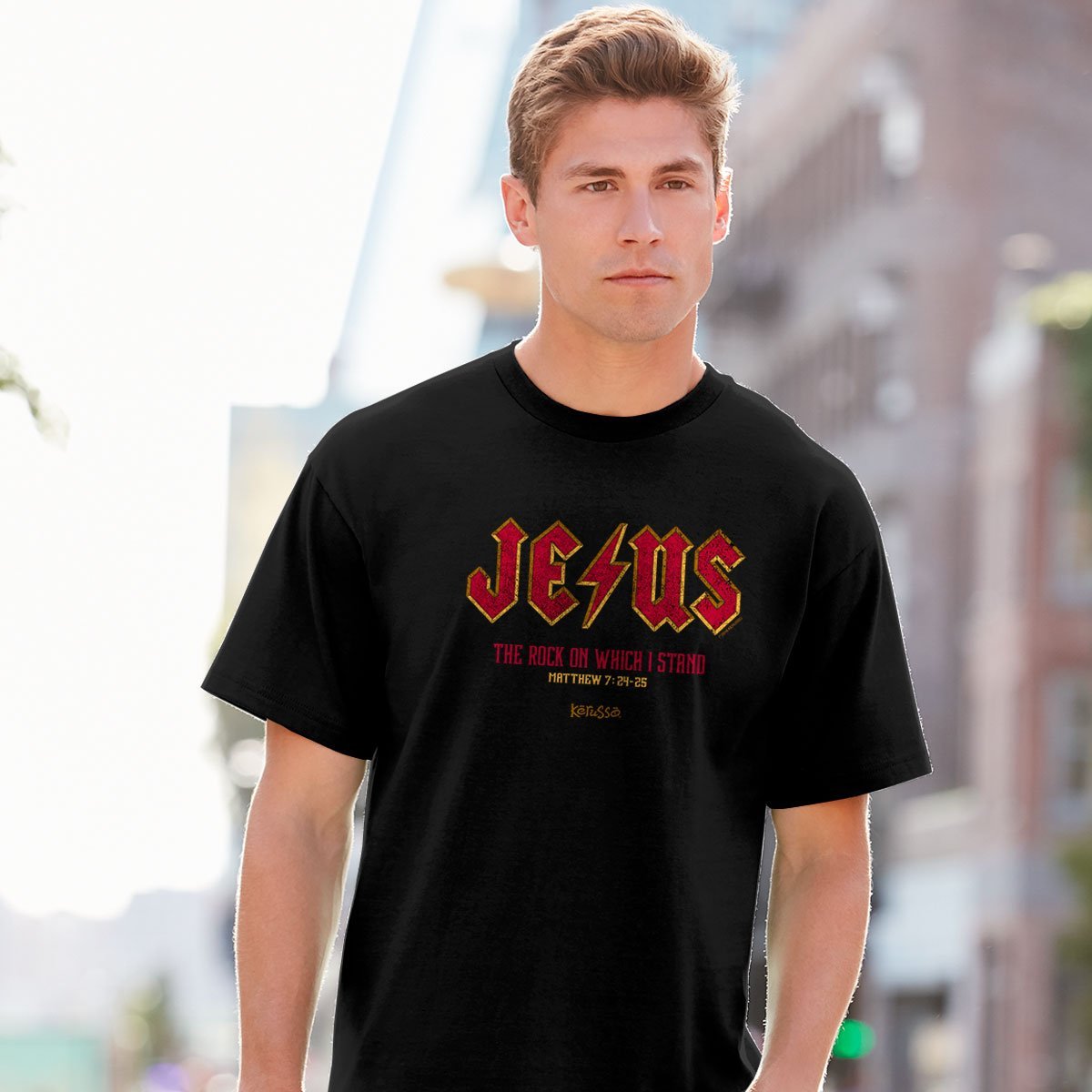 Kerusso Jesus the Rock on which I Stand Christian Unisex Bright T Shir ...