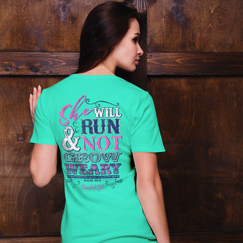 Cherished Girl She Will Run & Not Grow Weary Girlie Christian Bright T ...